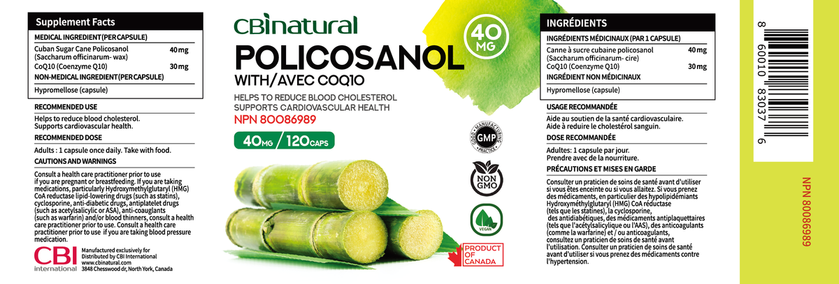 Policosanol 40mg with CoQ10 120caps – CBI Natural
